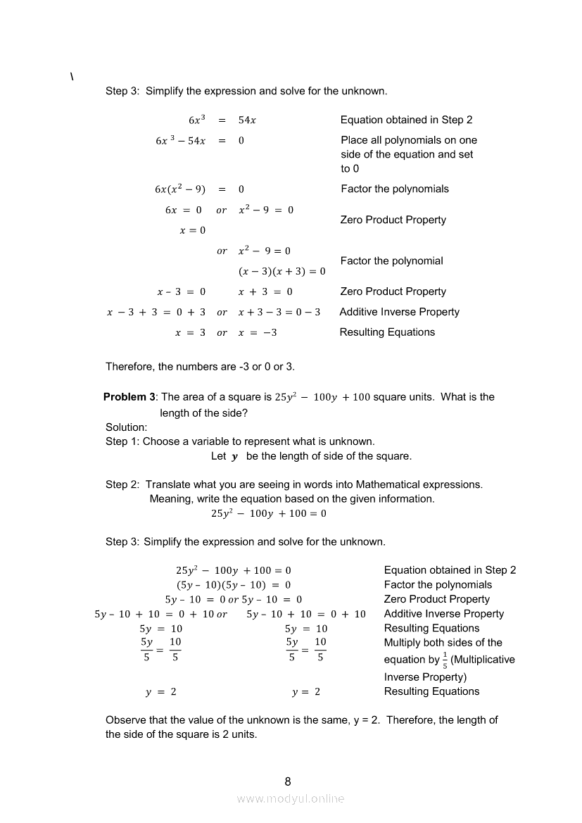 Math 8 Module 2 Solving Problems Involving Factors Of Polynomials Math 8 Module 2 Solving Problems Involving Factors Of Polynomials