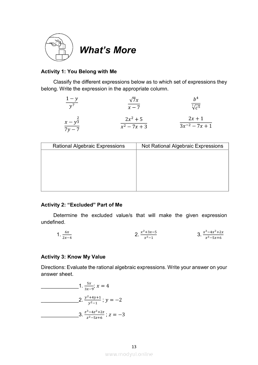 Math 8 Module 3 Illustrating Rational Algebraic Expressions Grade 8