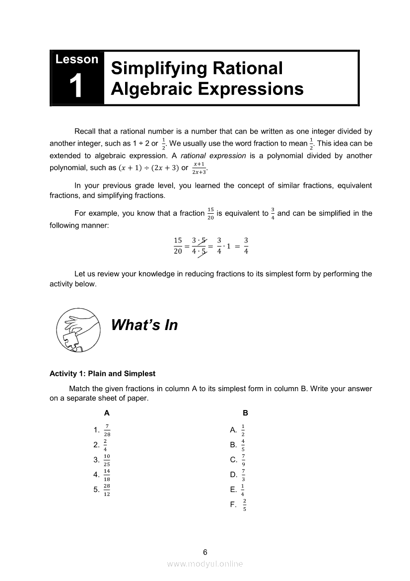 Math 8 Module 4 Simplifying Rational Algebraic Expressions Grade 8 Math 8 Module 4 Simplifying Rational Algebraic Expressions Grade 8