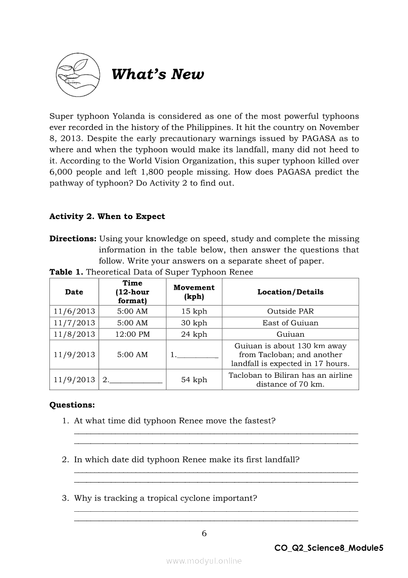 Grade 8 Science Summative Test 2nd Quarter Module 2 Tropical Cyclones